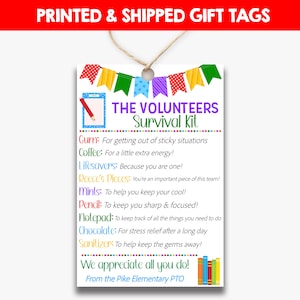PRINTED Volunteer Survival Kit Gift Tags | Large Survival Kit Treat ...