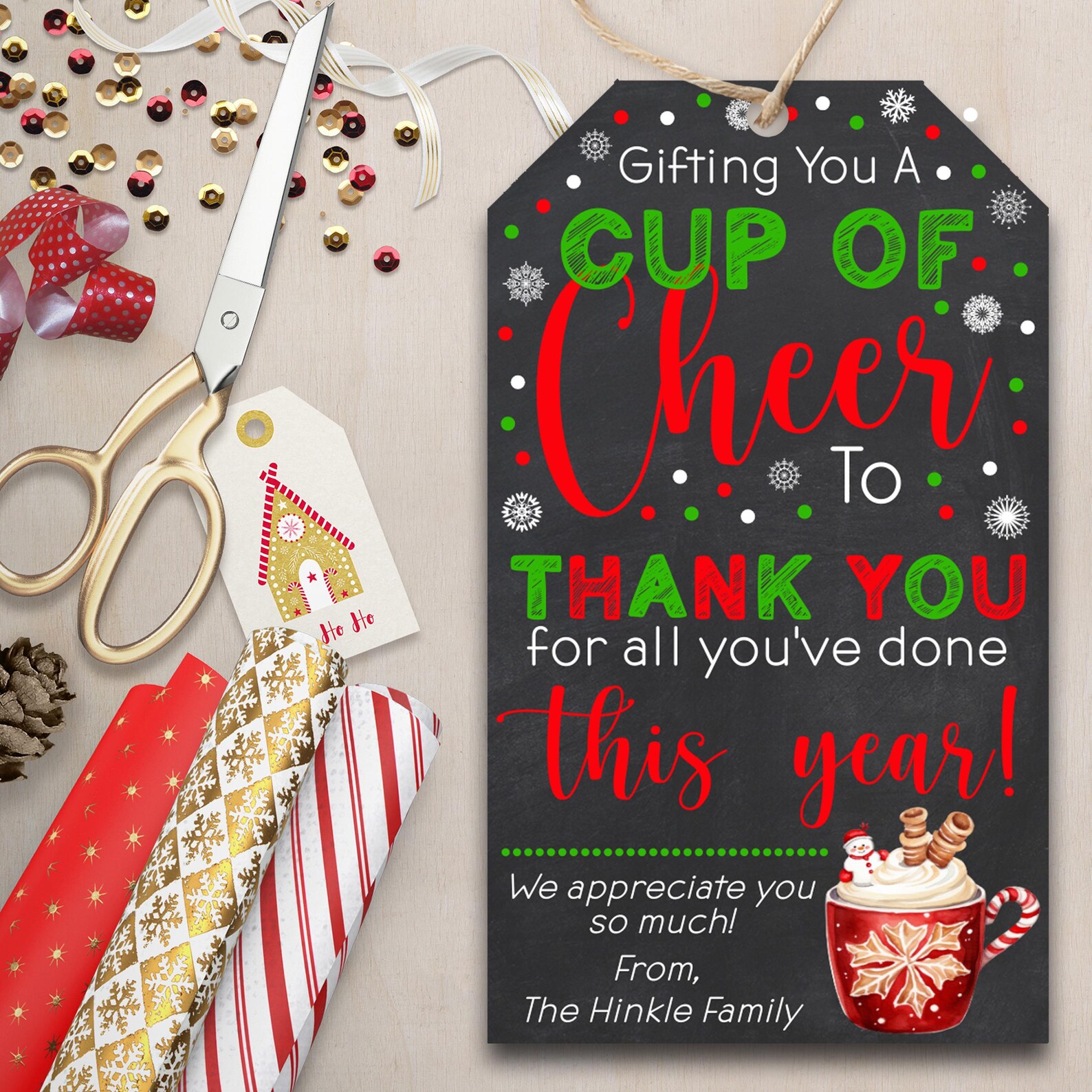 PRINTED Set of Cup of Cheer Thank You Christmas Gift Tags | Coffee ...