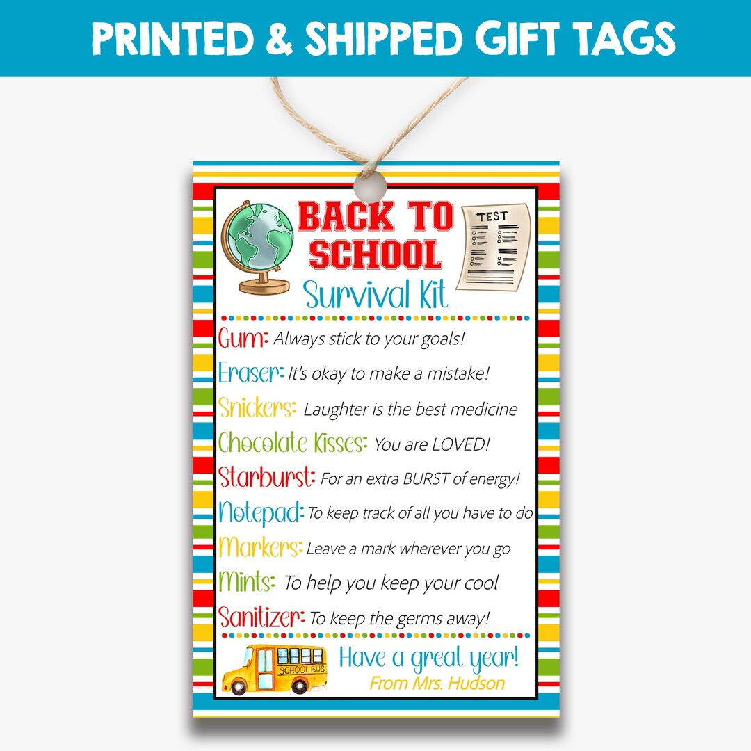PRINTED Back to School Survival Kit Gift Tags | Large Survival Kit ...