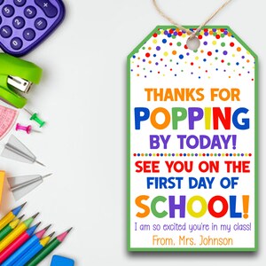 PRINTED Thanks for Popping by Back to School Kid's Treat Bag Tags ...