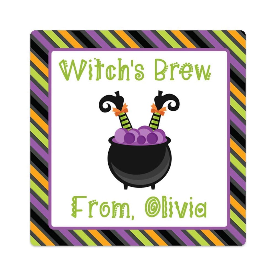 Personalized Halloween Treat Bag Stickers - Set of 20 Witch's Cauldron ...