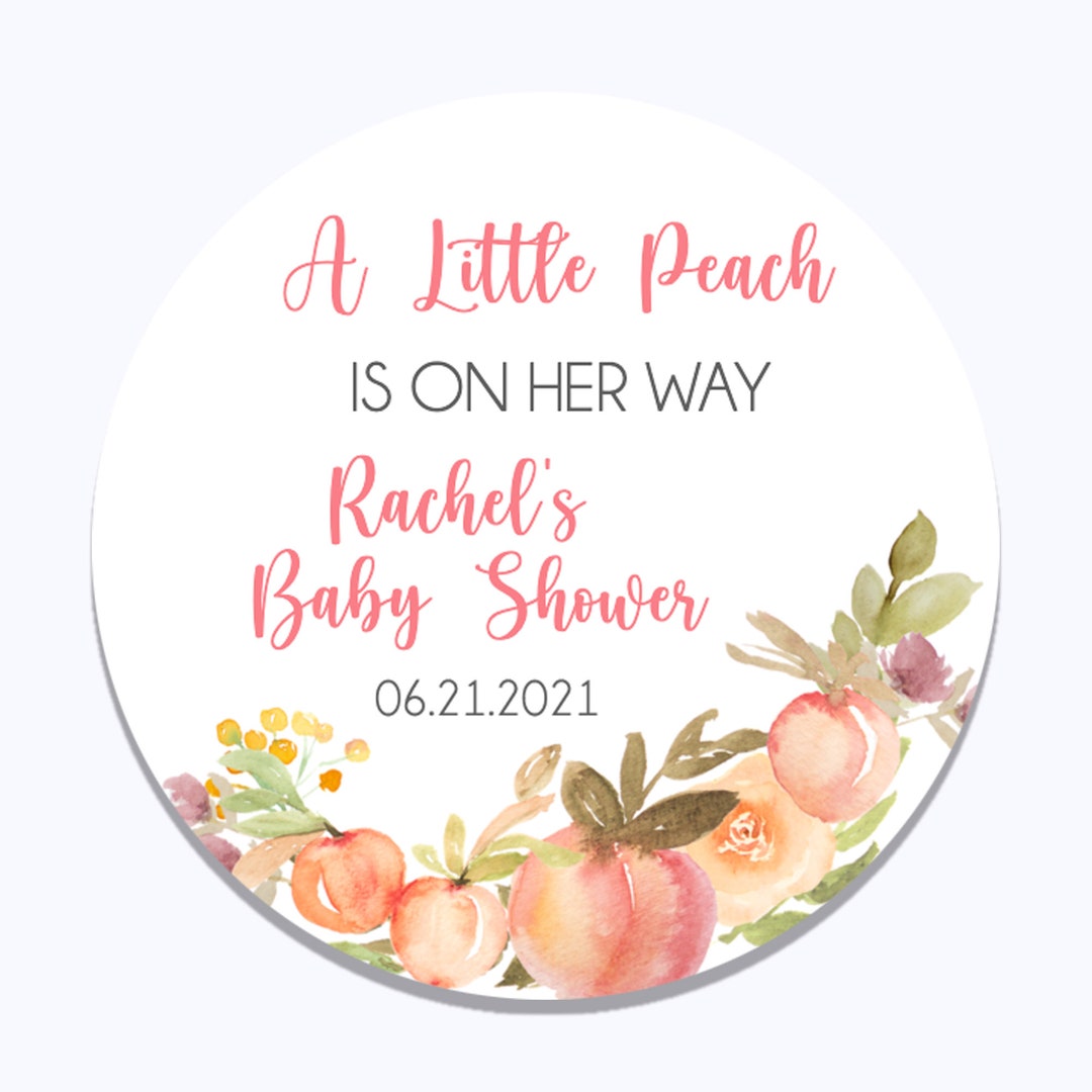 20 Personalized Peach Themed Baby Shower Favor Stickers - Customizable ...