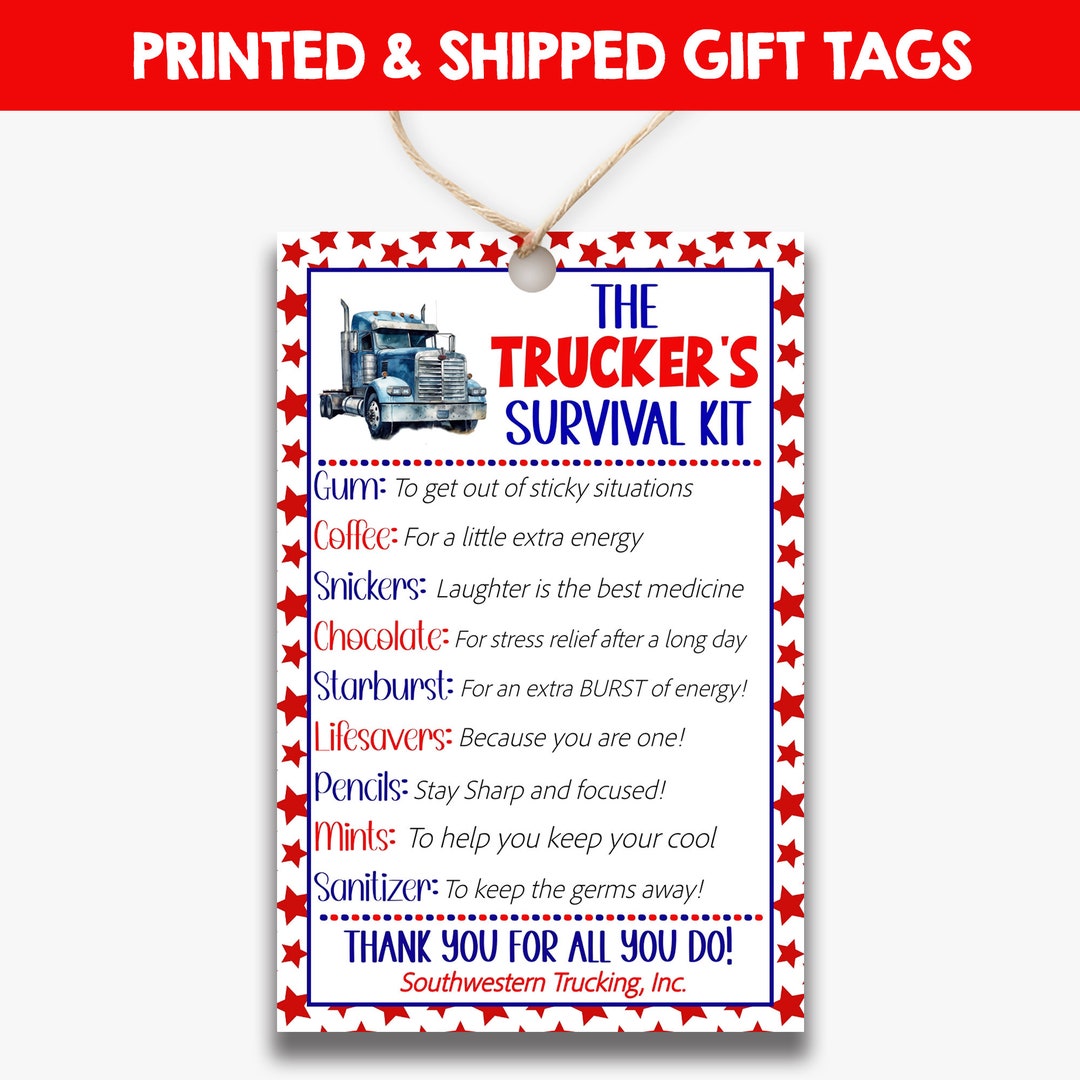 PRINTED Truck Driver Survival Kit Gift Tags | Large Survival Kit Treat ...