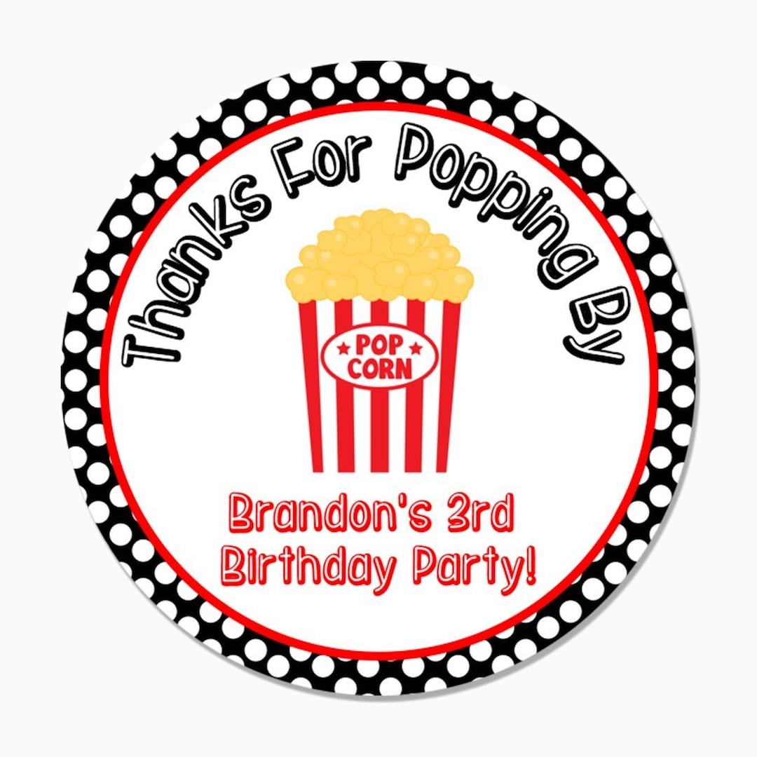 20 Customized Round Kid's Popcorn Birthday Party Favor Stickers ...