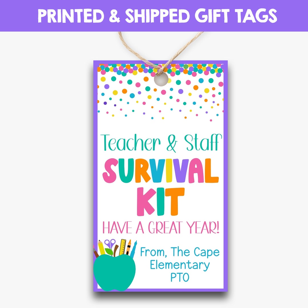 PRINTED Pastel Teacher & Staff Survival Kit Gift Tag | Back to School ...