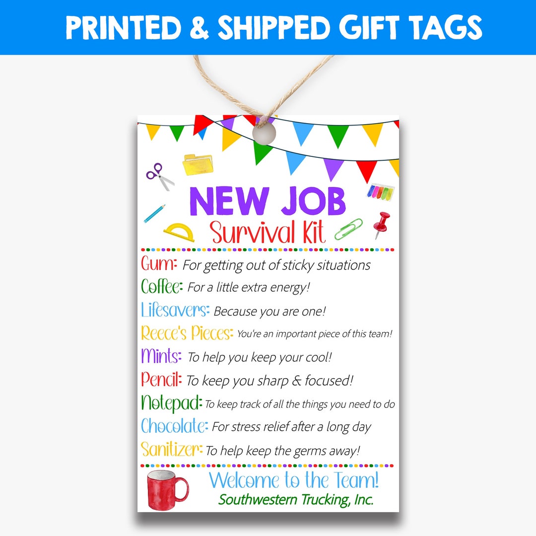 PRINTED New Job Survival Kit Gift Tags | Large Survival Kit Tags | New ...