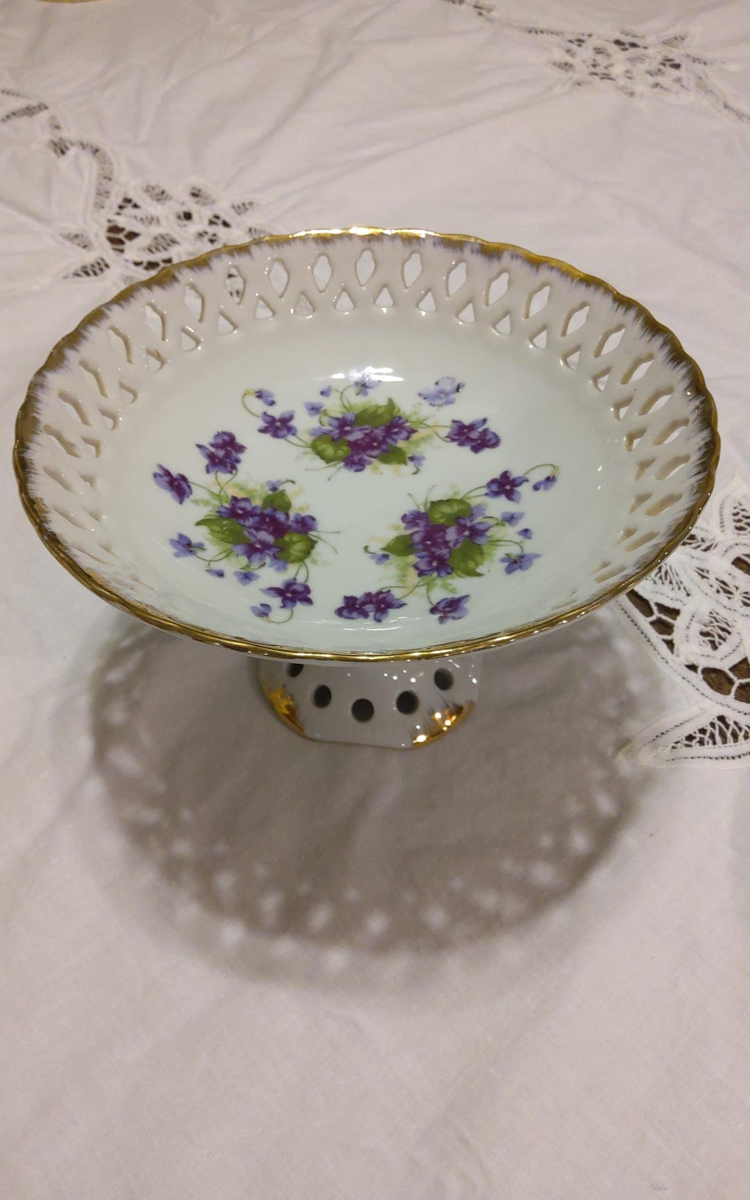 Vintage Lefton China Pedestal Compote Candy Dish With Hand-painted ...