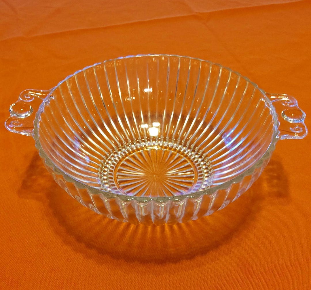 Vintage Anchor Hocking Clear Glass Fruit Bowl With Bubble Tab Handles ...