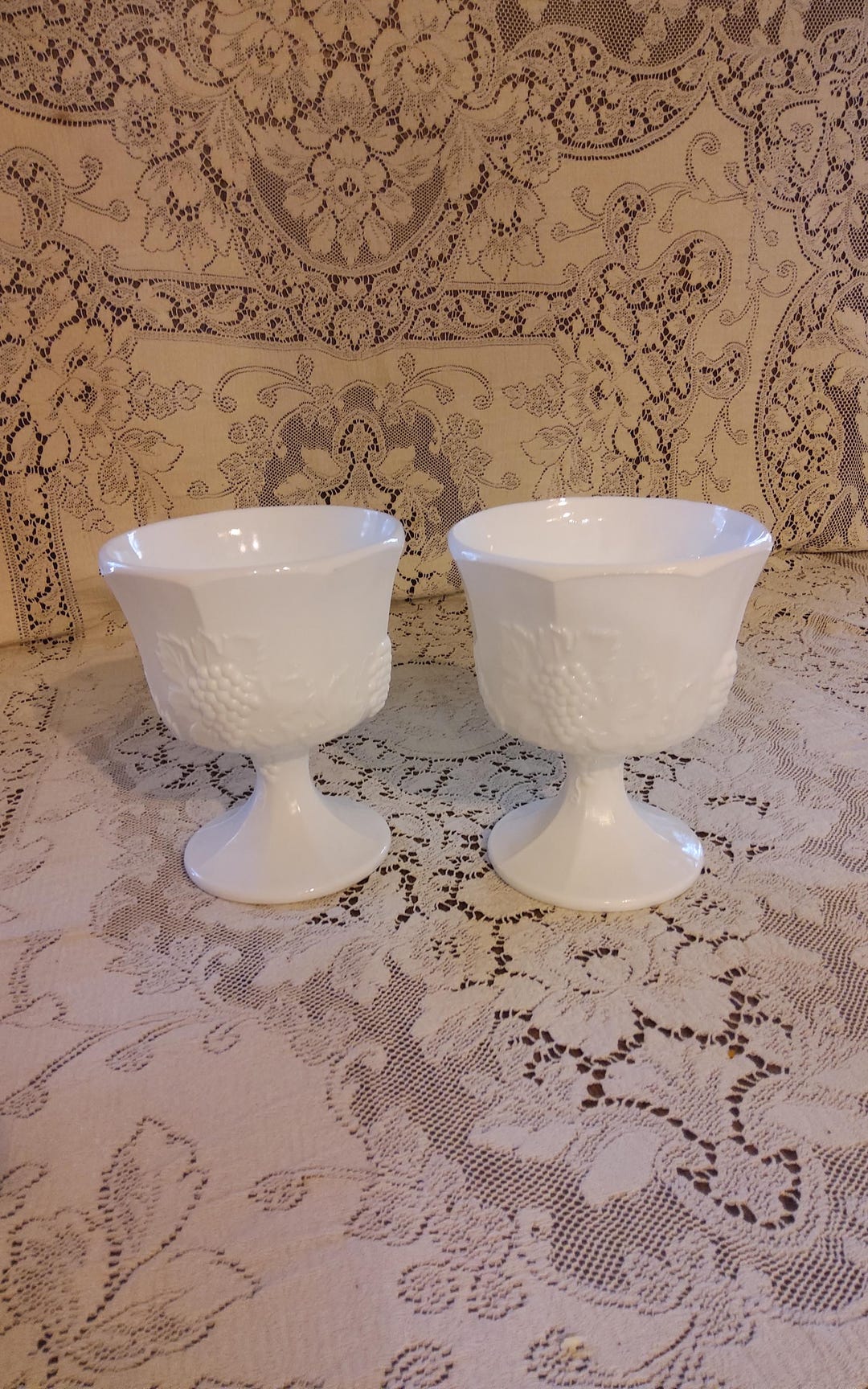 Vintage Indiana Glass Milk Glass Compote Dish Harvest Grape Pattern - 2 ...