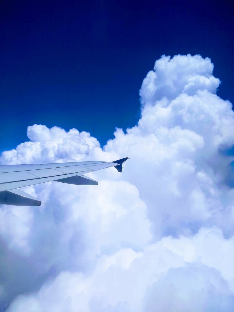 Wings and Clouds, Blue Skies and Jet Wing, Travel, Large White Clouds ...