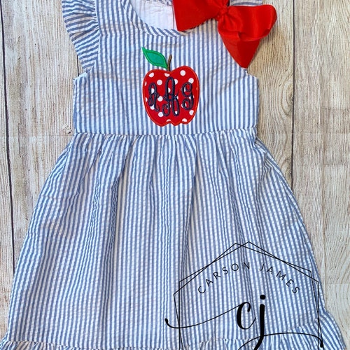 Girls Back to School Applique Apple Ruffle Dress Embroidered - Etsy