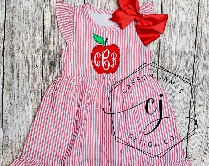 Monogram Back to School Apple Dress for Baby Toddler Girls Kids Apple ...