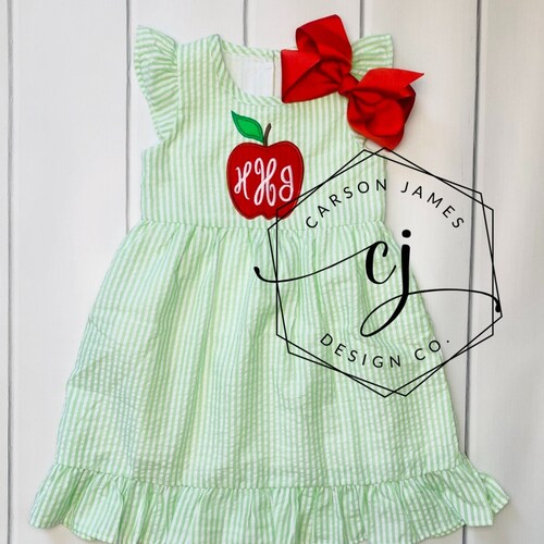 Girls Back to School Applique Apple Ruffle Dress Embroidered - Etsy