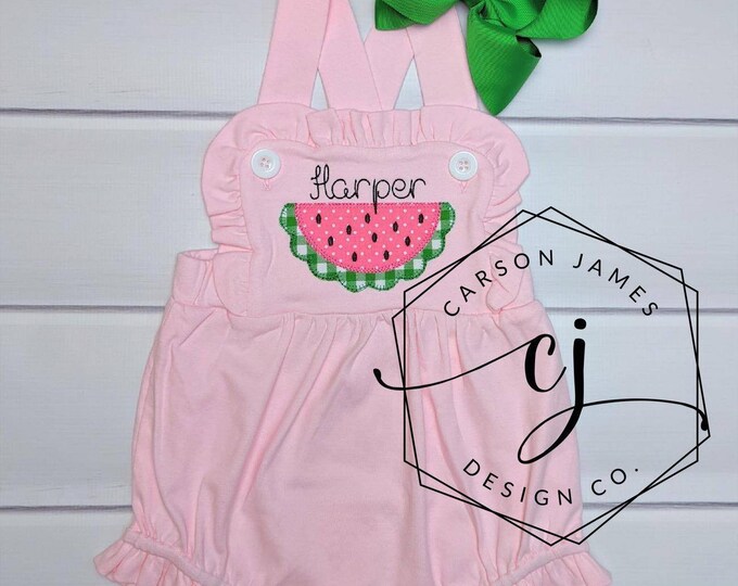 Monogram Watermelon Romper Sunsuit for Baby Toddler Girls One in a ...