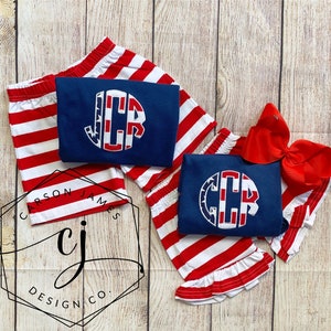 Monogram Patriotic Outfit for Girls Baby Toddler Kids July 4th Memorial ...