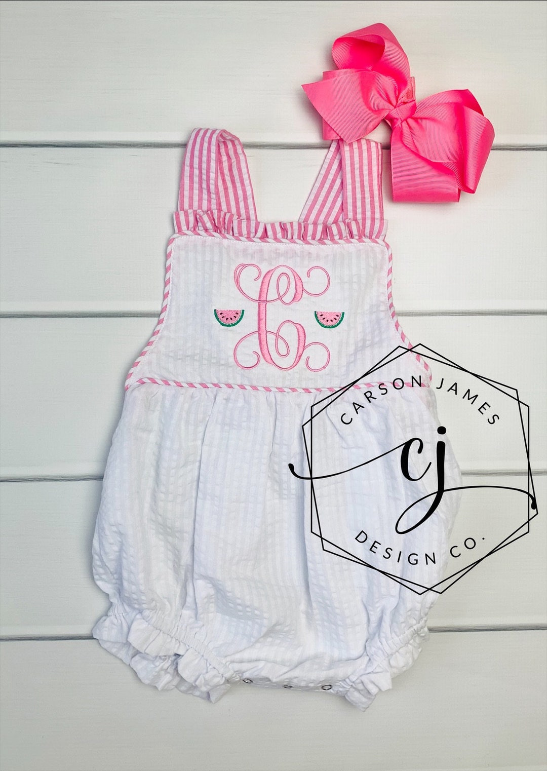 Monogram Watermelon Romper Sunsuit for Baby Toddler Girls One in a ...