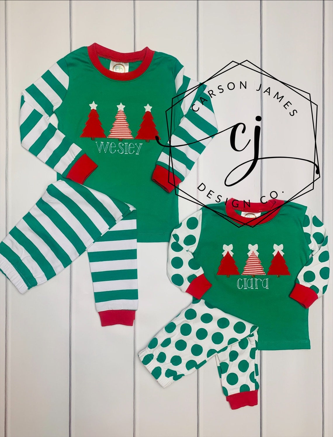 Monogram Christmas Pajamas Christmas Trees Matching Pajamas - Etsy