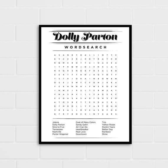 Dolly Parton Word Search Poster Digital Download | Etsy