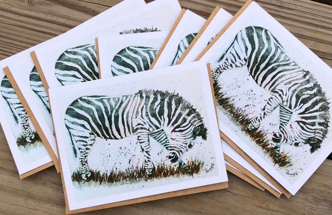 Note Cards, Set of 8, Watercolor Prints, Zebra, Notecards, Free ...