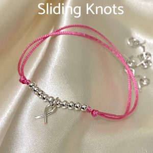 Breast Cancer Awareness Bracelet, Pink String Bracelet, Pink Ribbon ...