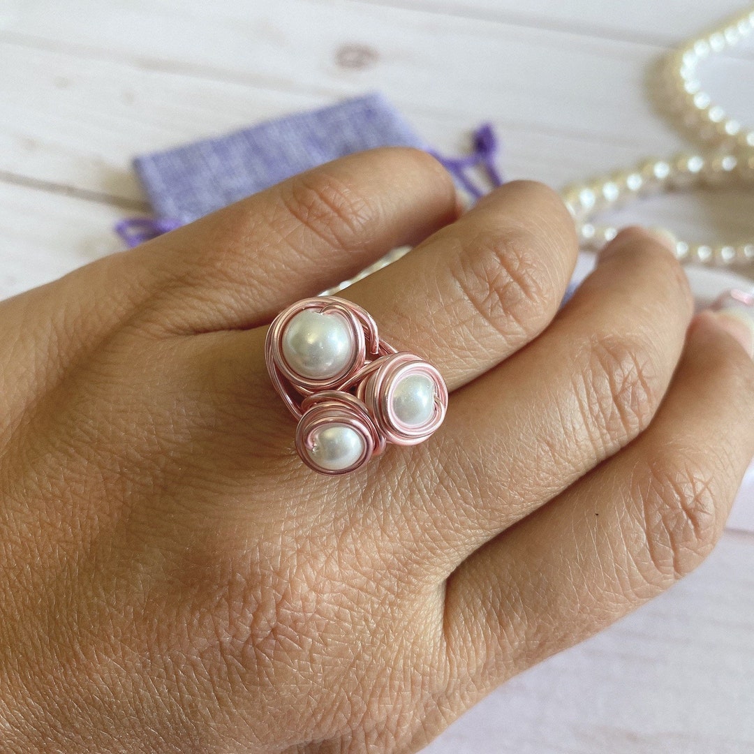 Rose Gold Wire Wrapped Ring, Rose Gold Wire Ring, Pearl Ring, Wire ...