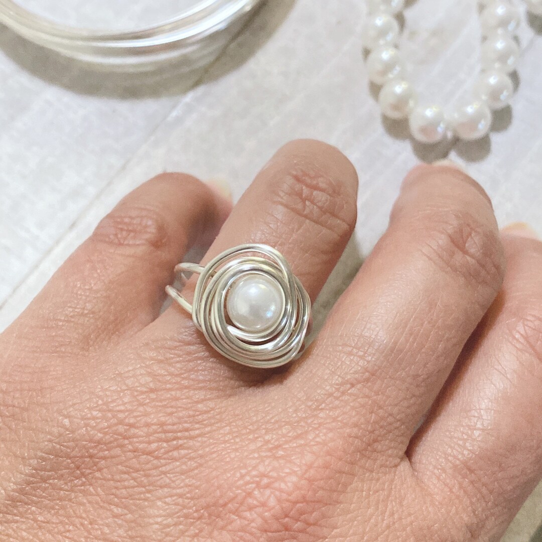 Wire Wrapped Silver Ring, Wire Wrap Pearl Ring, Silver Wire Wrapped ...