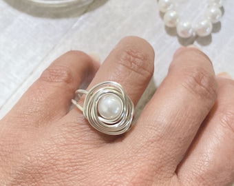 Wire Wrap Pearl Ring - Etsy