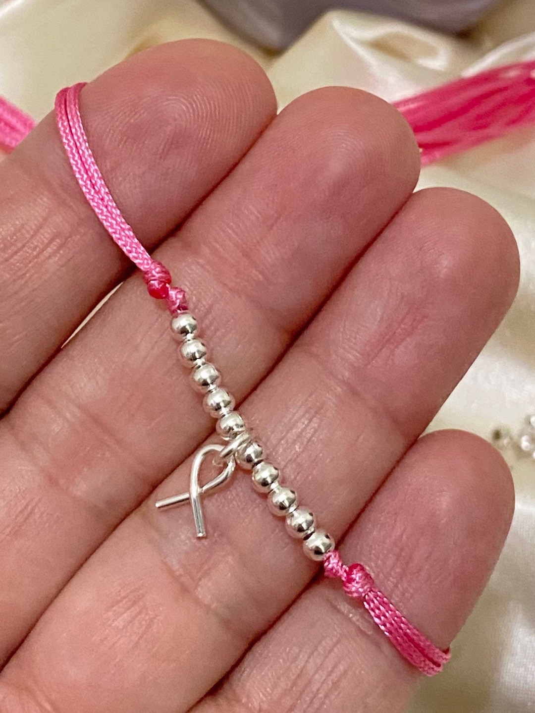 Breast Cancer Awareness Bracelet, Pink String Bracelet, Pink Ribbon ...