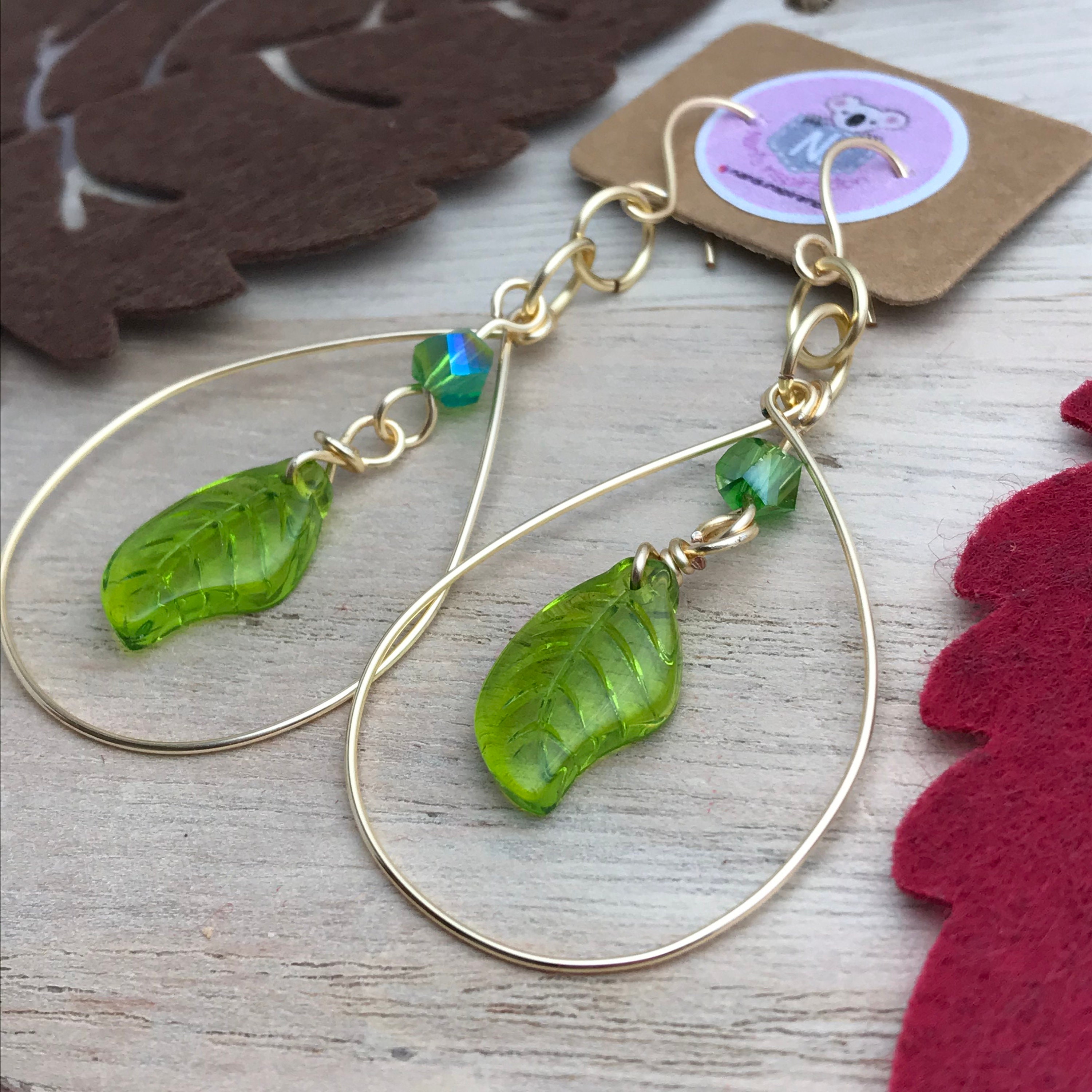 Leaf Shaped Earrings, Leaf Drop Earrings, Dangle Earrings, Green Leaves ...