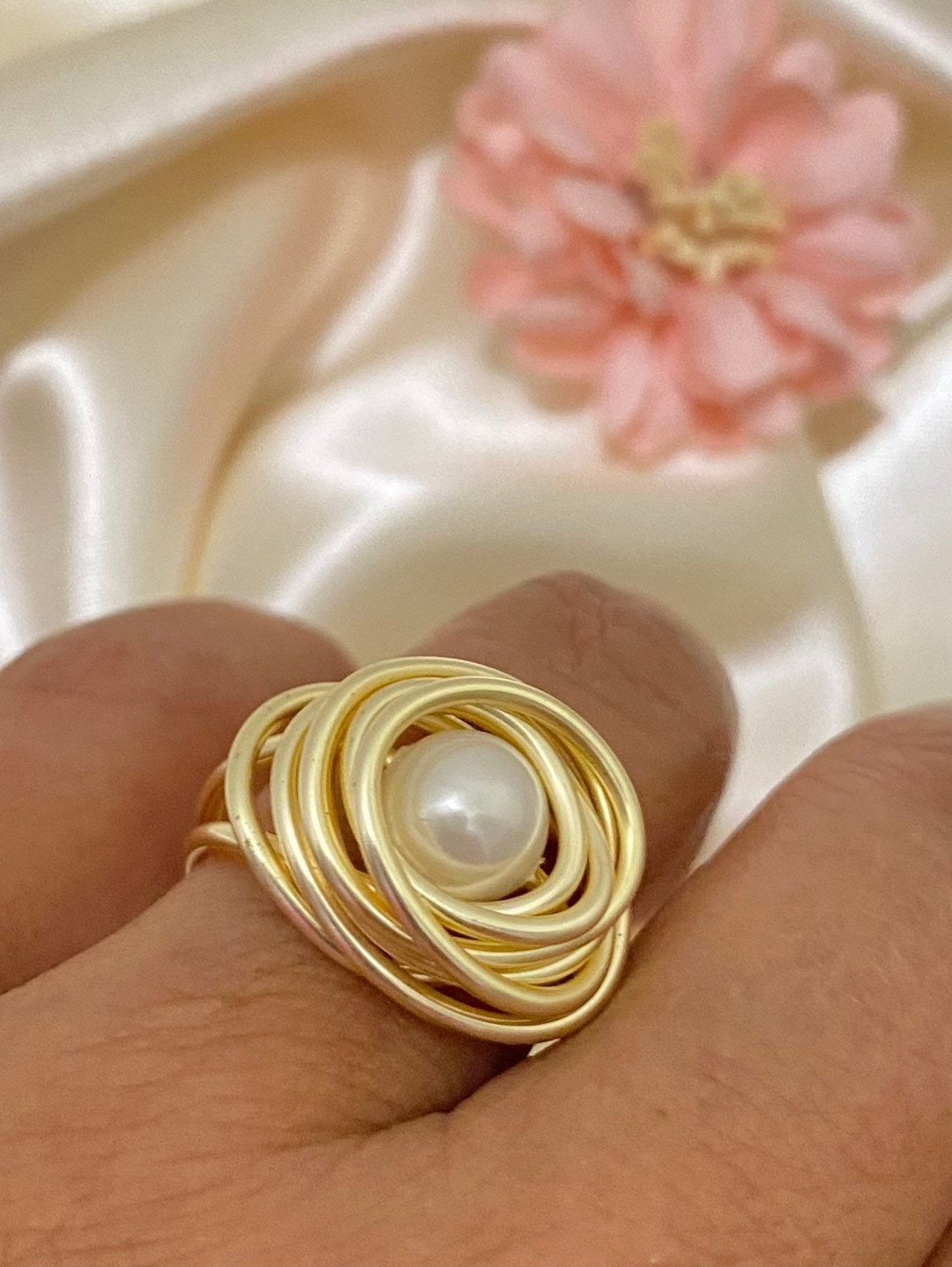 Gold Wire Wrapped Ring, Pearl Ring, Wire Wrapped Ring, June Birthstone ...