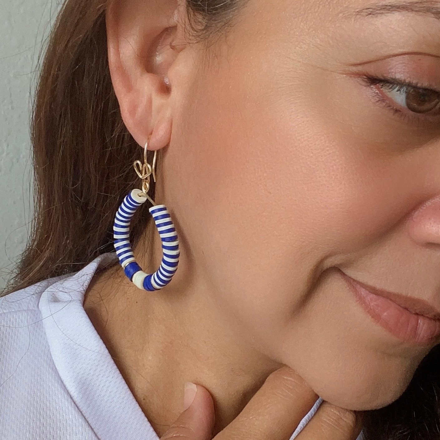 Heishi Beads Hoop Earrings, Wire Wrapped Hoops, Acrylic Beads Hoop ...