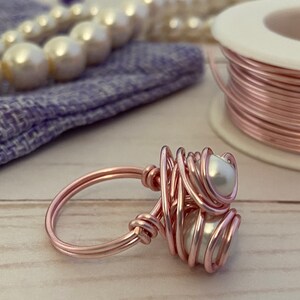 Rose Gold Wire Wrapped Ring, Rose Gold Wire Ring, Pearl Ring, Wire ...