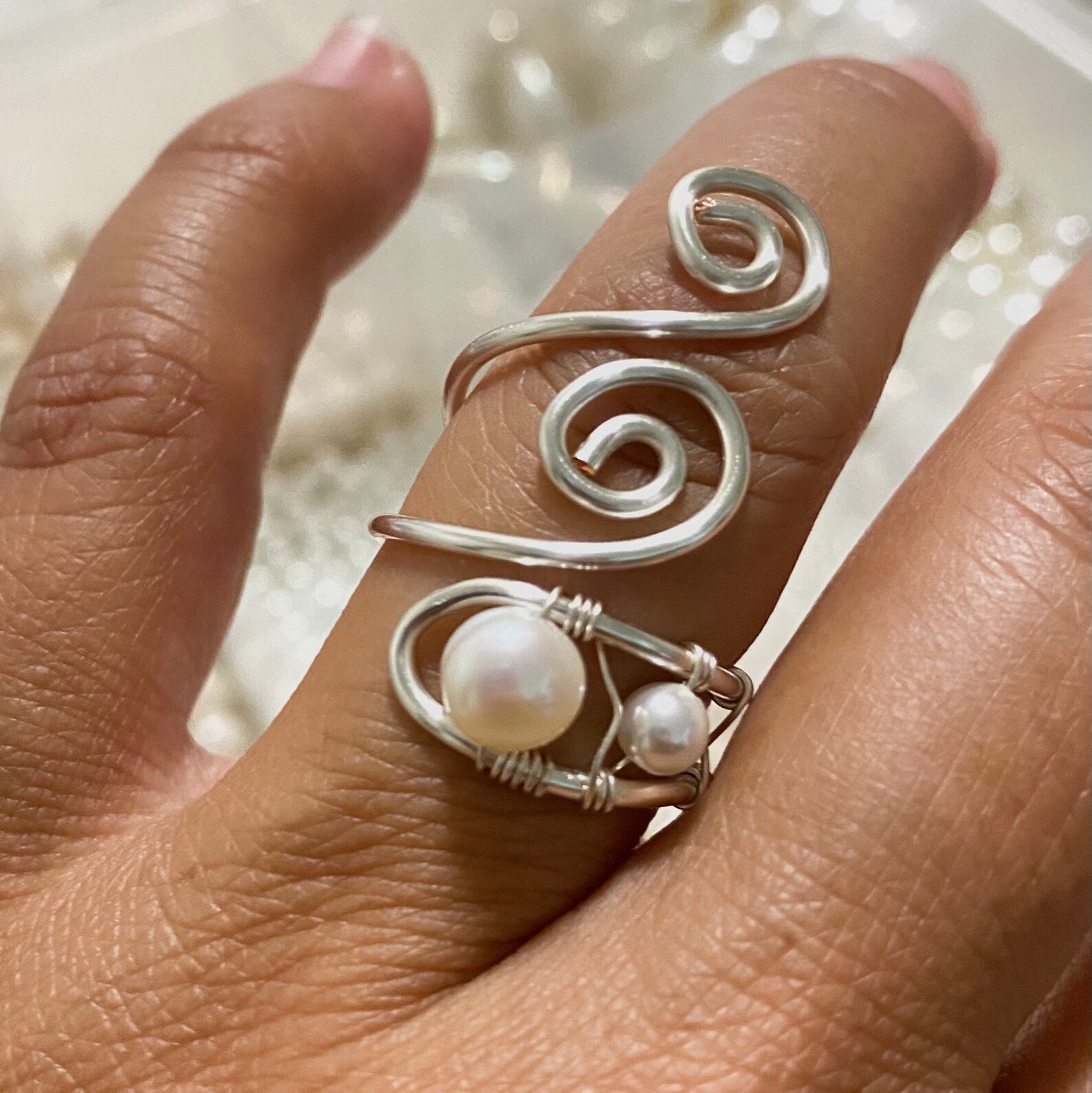 Wire Wrapped Silver Ring, Wire Wrapped Ring, Pearl Silver Ring, Gift ...