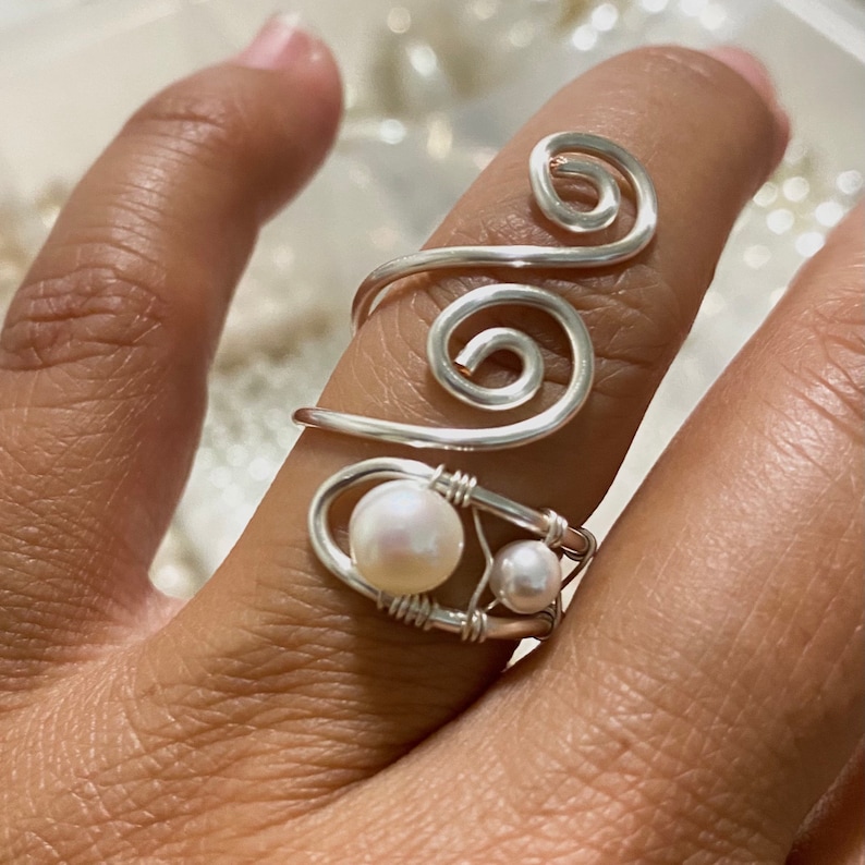 Wire Wrapped Silver Ring, Wire Wrapped Ring, Pearl Silver Ring, Gift ...