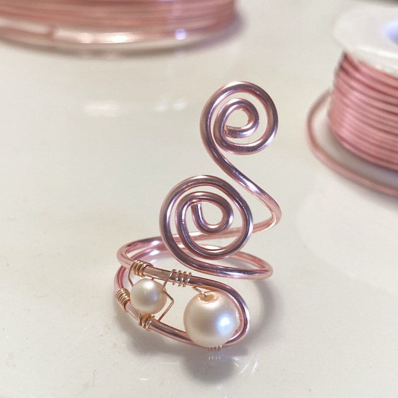 Rose Gold Wire Wrapped Ring, Rose Gold Wire Ring, Pearl Rose Gold Ring ...