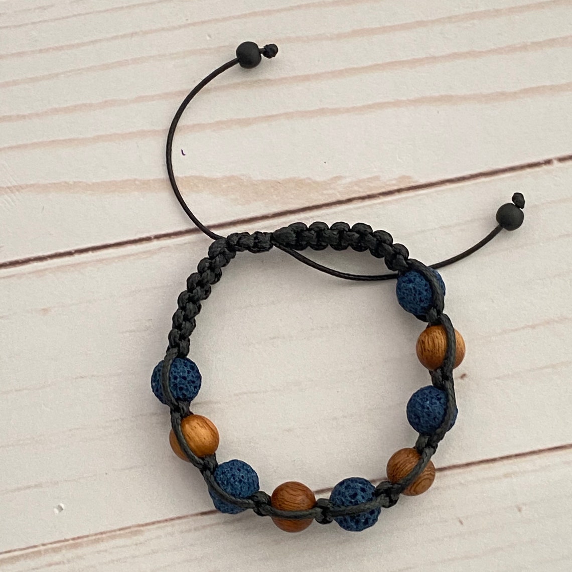 Beaded Men Bracelet, Blue Lava Beads Bracelet, Wooden Beads Bracelet ...