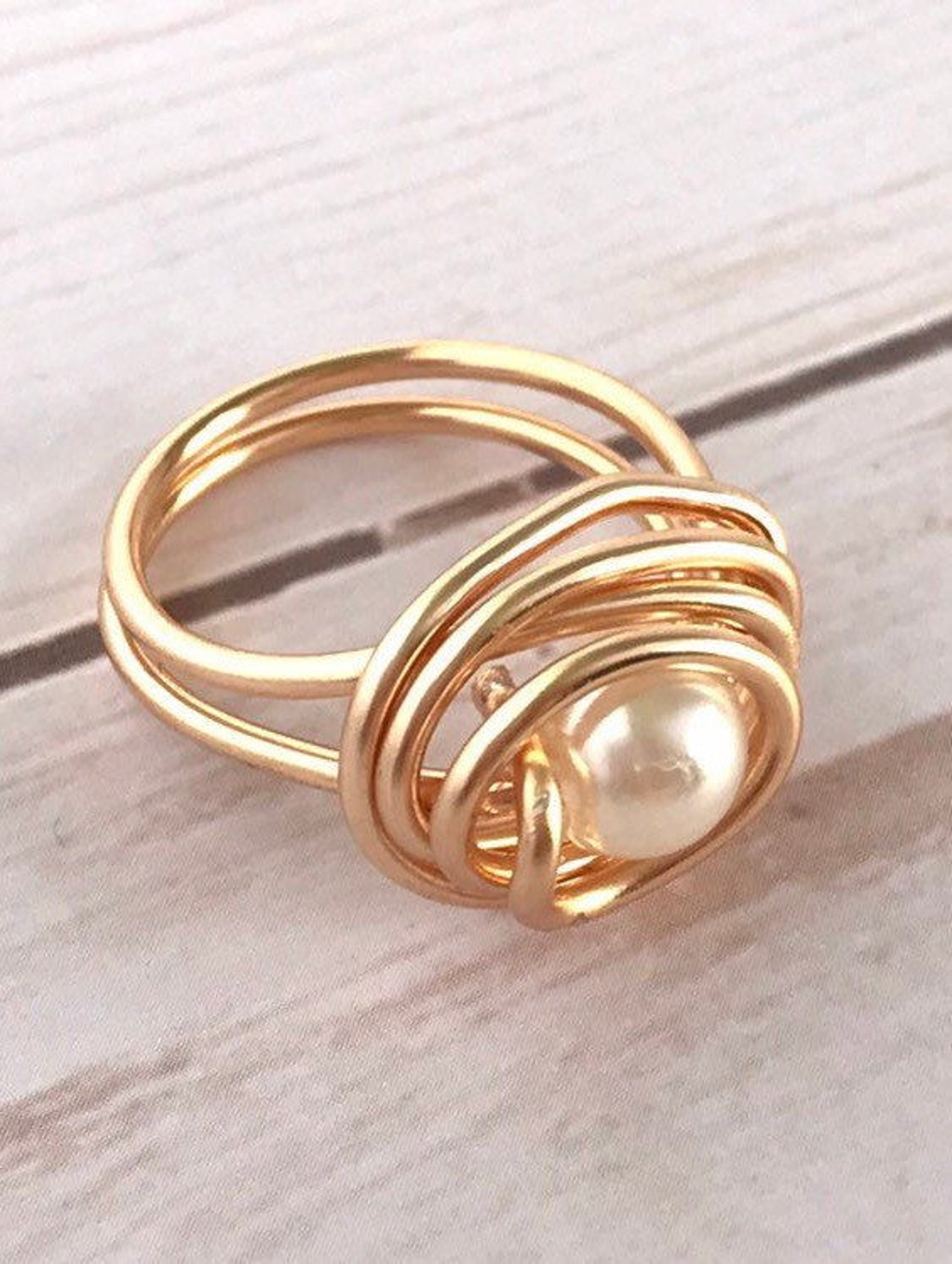Gold Wire Wrapped Ring Pearl Ring Wire Wrapped Ring June - Etsy