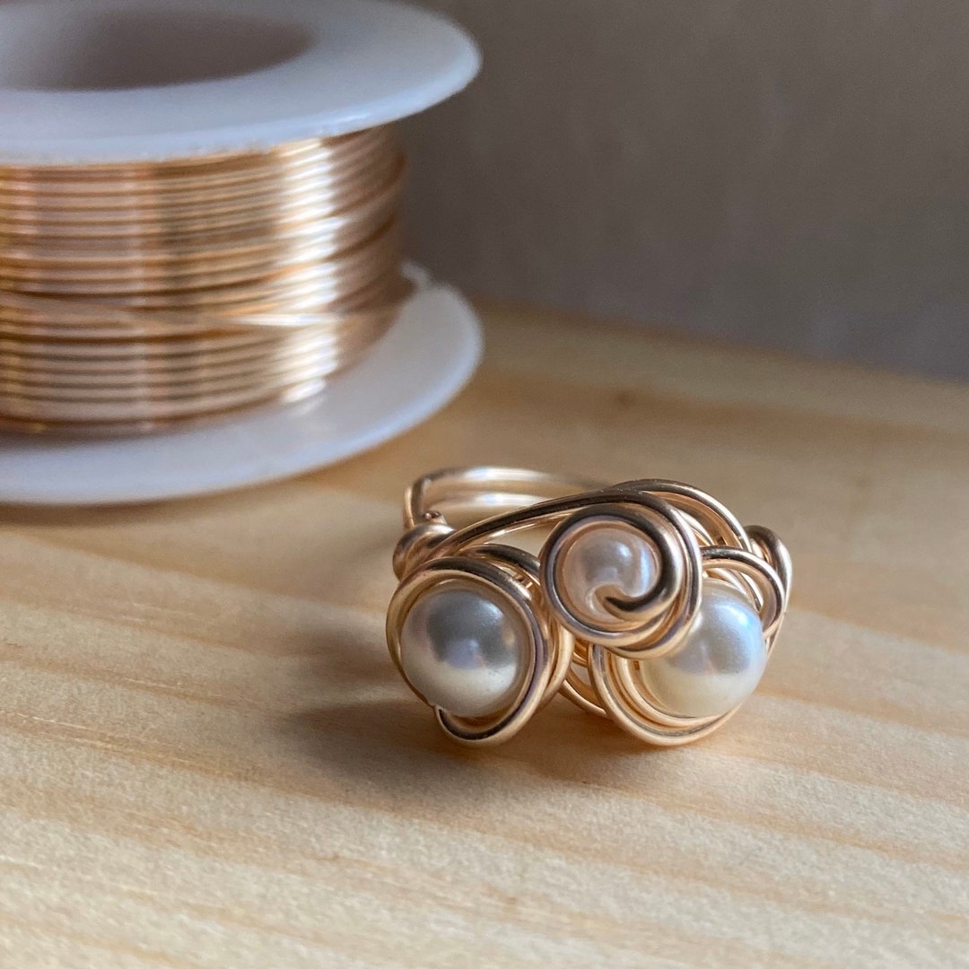 Gold Wire Wrapped Ring, Gold Wire Ring, Pearl Ring, Wire Wrapped Ring ...