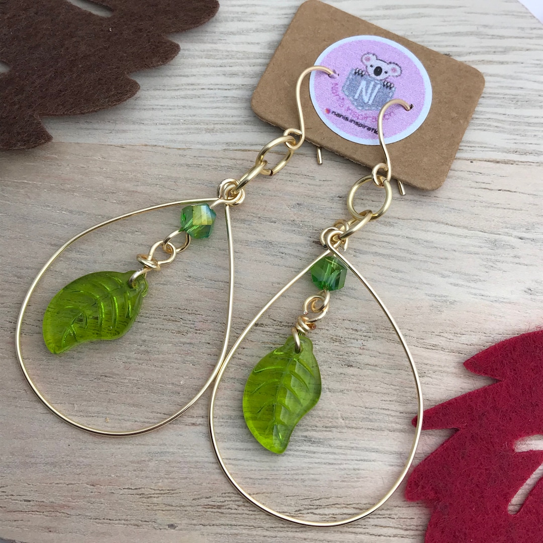 Leaf Shaped Earrings, Leaf Drop Earrings, Dangle Earrings, Green Leaves ...