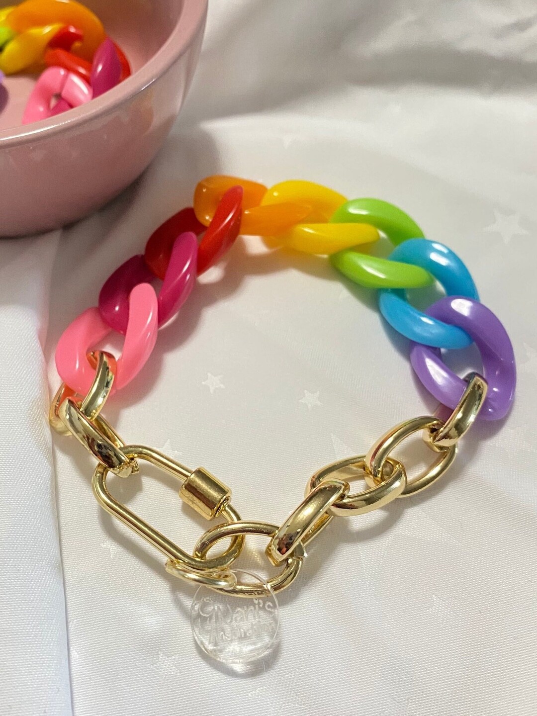 Rainbow Bracelet, Bracelet for Her, Rainbow Chain, Link Chain Bracelet ...