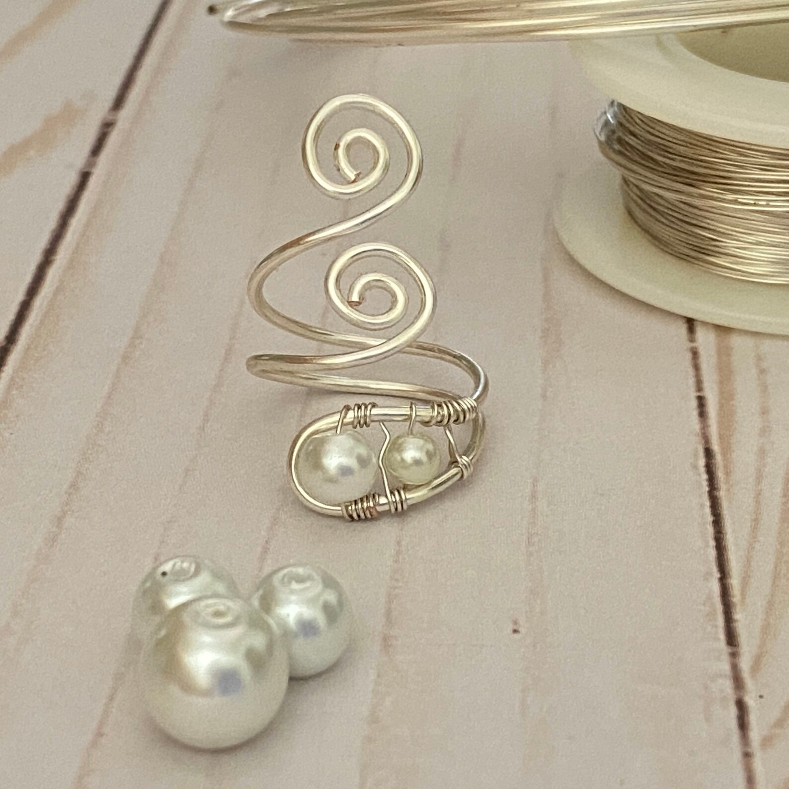 Wire Wrapped Silver Ring Wire Wrapped Ring Pearl Silver - Etsy
