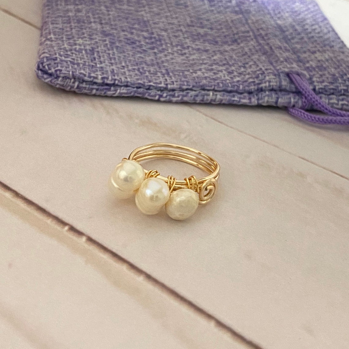 Freshwater Pearl Ring gold wire ring pearl ring wire | Etsy