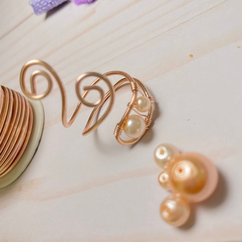 Rose Gold Wire Wrapped Ring, Rose Gold Wire Ring, Pearl Rose Gold Ring ...