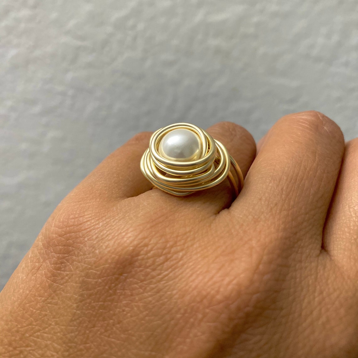 Gold Wire Wrapped Ring pearl ring wire wrapped ring june | Etsy
