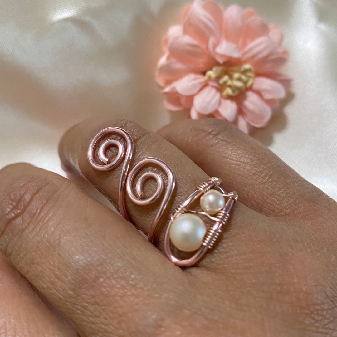 Rose Gold Wire Wrapped Ring, Rose Gold Wire Ring, Pearl Rose Gold Ring ...