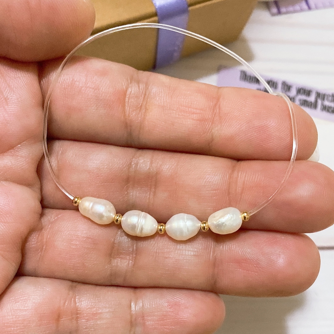 Invisible Pearl Necklace, Freshwater Pearl Necklace, Floating Pearls ...