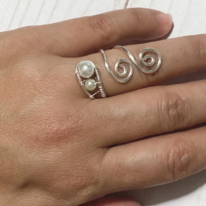 Wire Wrapped Silver Ring, Wire Wrapped Ring, Pearl Silver Ring, Gift ...
