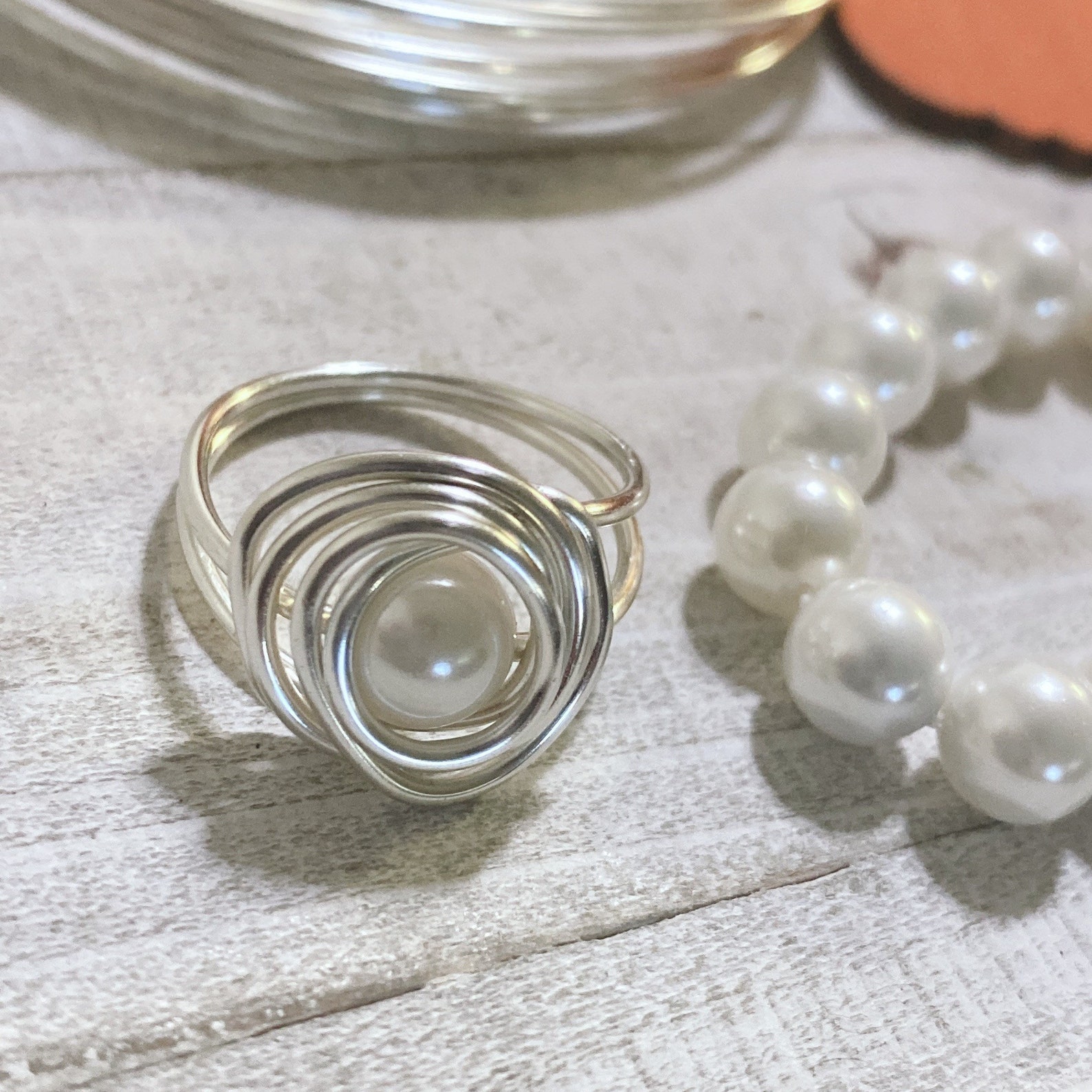 Wire Wrapped Silver Ring Wire Wrap Pearl Ring Silver Wire | Etsy