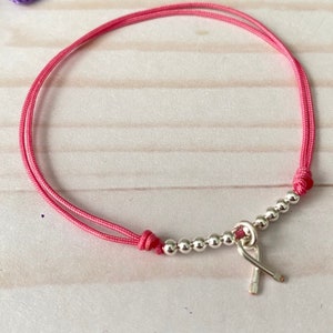 Breast Cancer Awareness Bracelet, Pink String Bracelet, Pink Ribbon ...