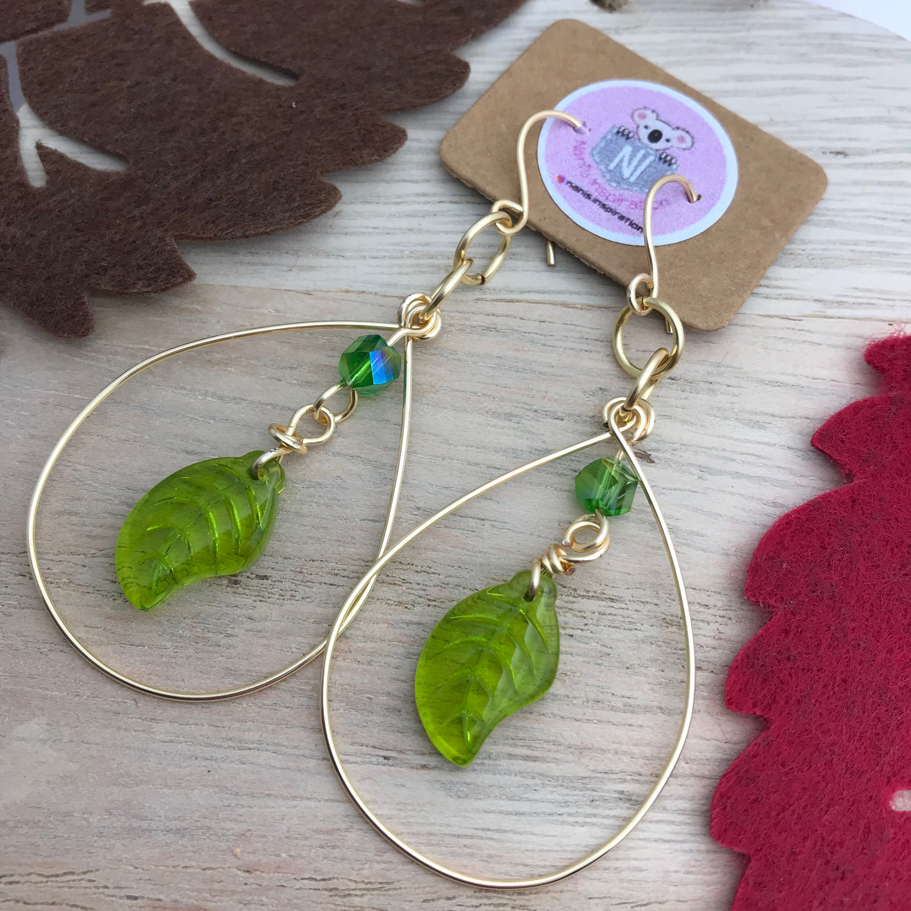 Leaf Shaped Earrings, Leaf Drop Earrings, Dangle Earrings, Green Leaves ...